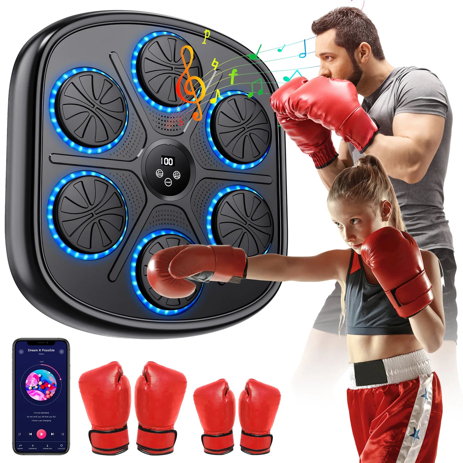 Smart Music Boxing Machine with RGB Rhythm Lights & Bluetooth-Wall ...