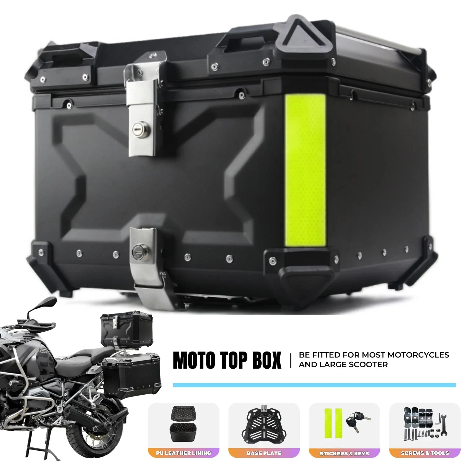 80L Motorcycle Helmet Box CNC Aluminum Waterproof Top Tail Rear Luggage ...