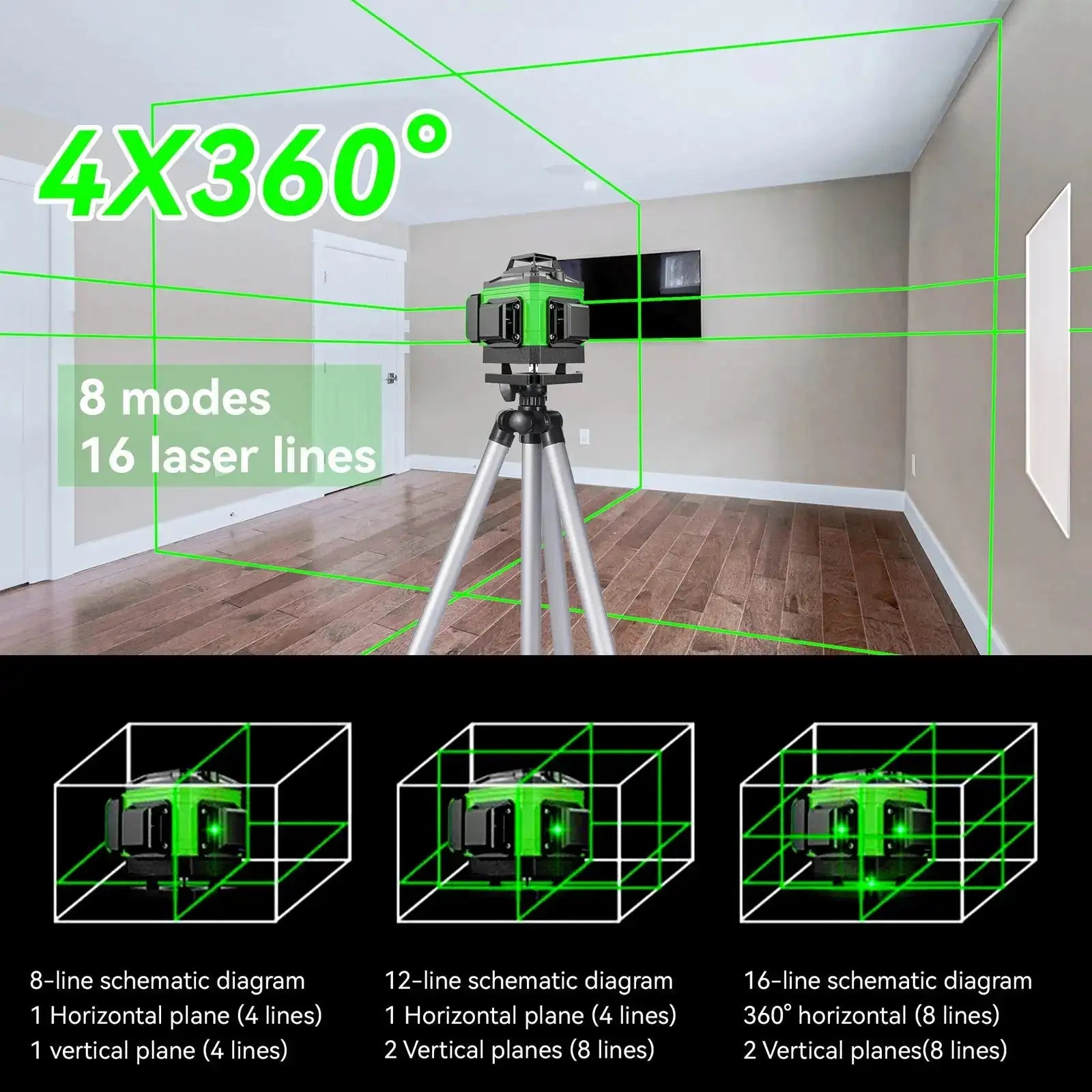 16 Lines 4D Laser Level green line SelfLeveling 360 Horizontal And ...