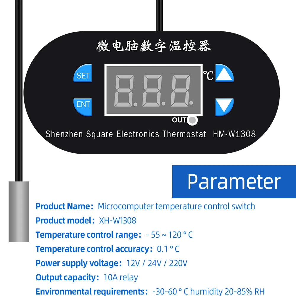 W1308 Digital Temperature Controller 12V 220V Microcomputer Thermostat Heat Cool Temp Control ...