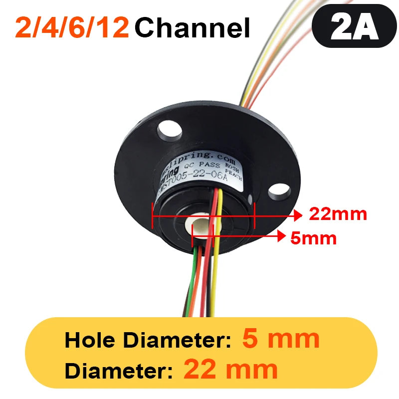 2/4/6/12 Channels 2A Hollow Shaft Slip Ring Rotation Connector with 5mm ...