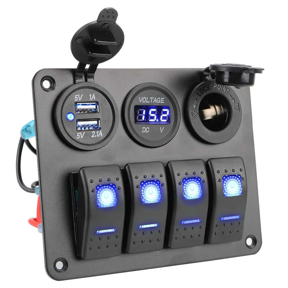 Marine 4-Gang Switch Panel USB Voltmeter | MP-4G – InterCyprus Trading Ltd