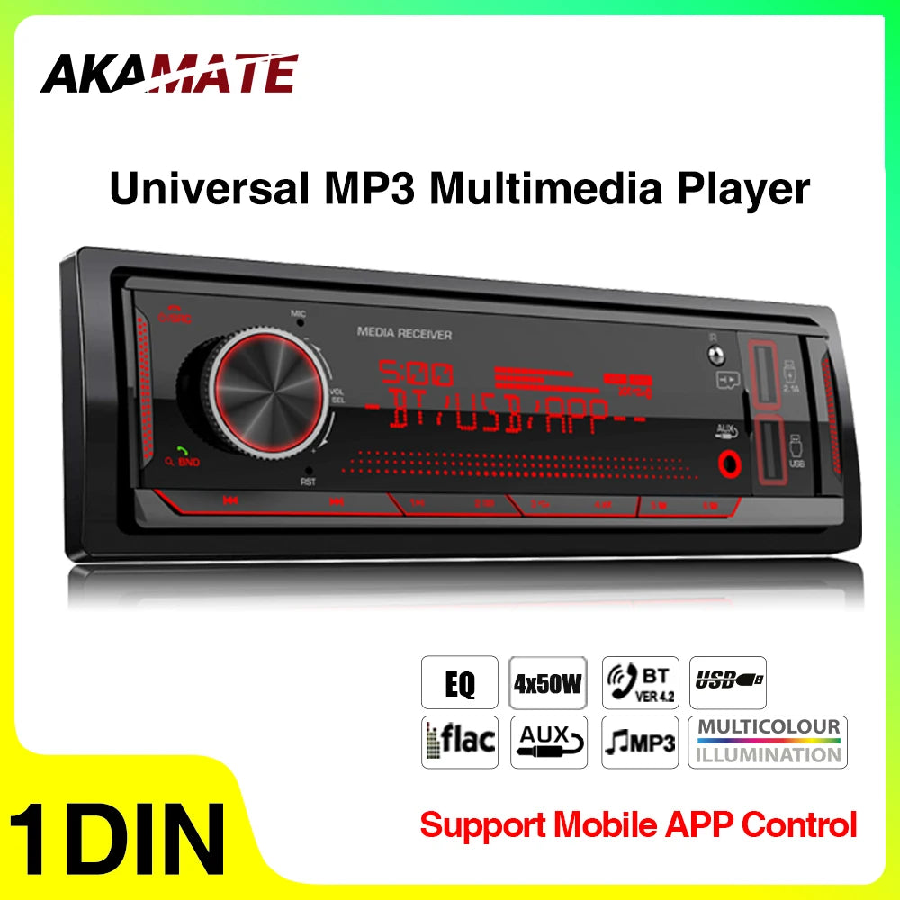 AKAMATE 1Din Radio Samochodowe Odtwarzacz MP3 Audio Multimedia Radio FM Bluetooth EQ Tuner z ...