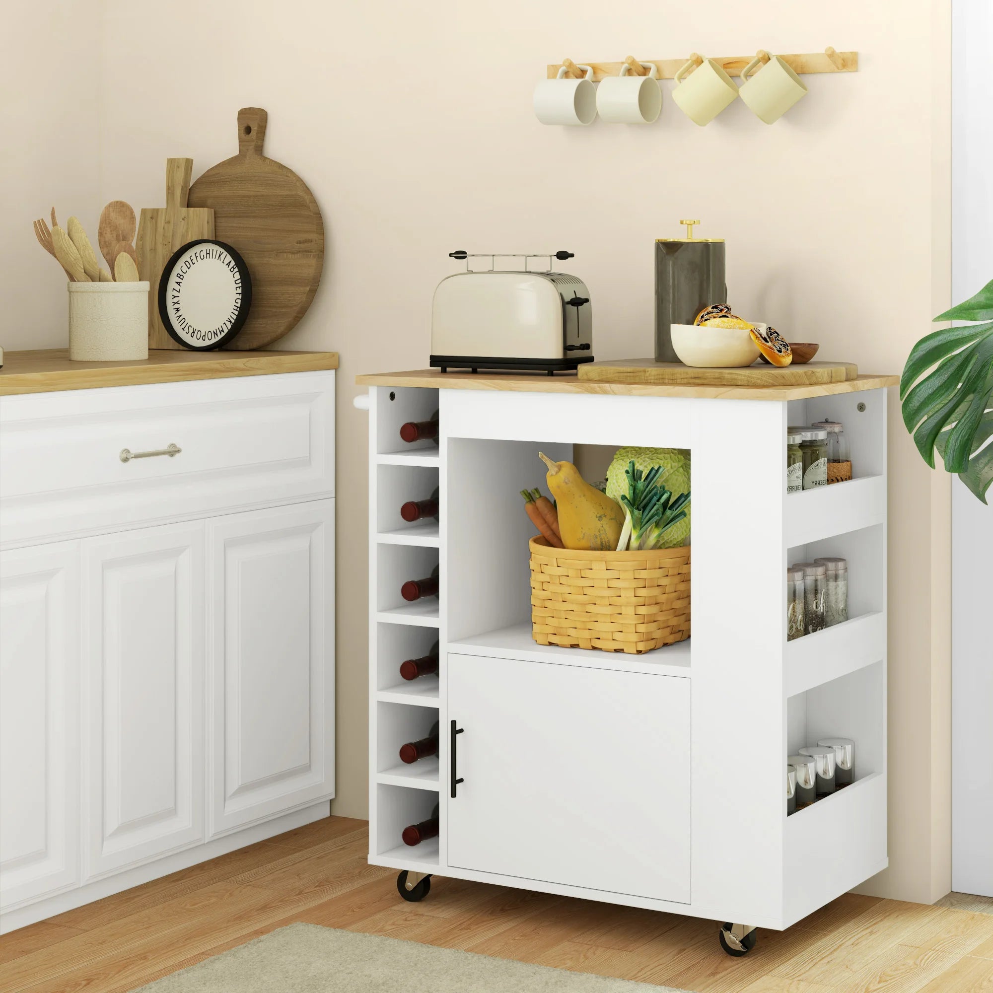 Kitchen Cart Serving Cart with Worktop, Shelves,Wine Racks,Kitchen ...