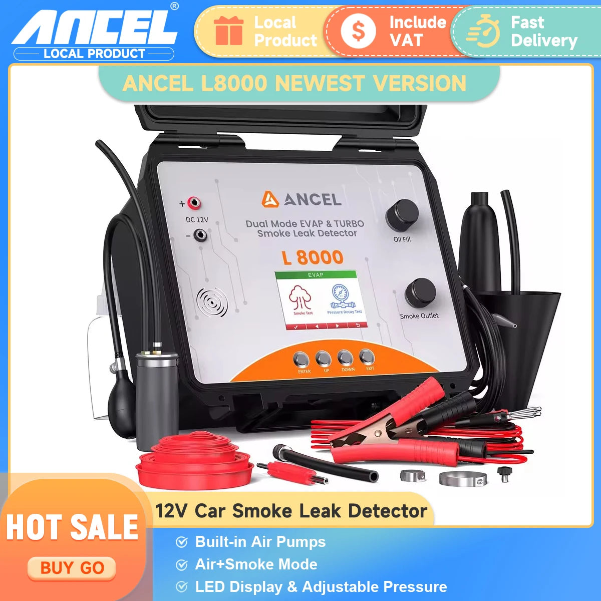 ANCEL L8000 Car Smoke Leak Tester Machine Adjustable Pressure Dual Mode ...