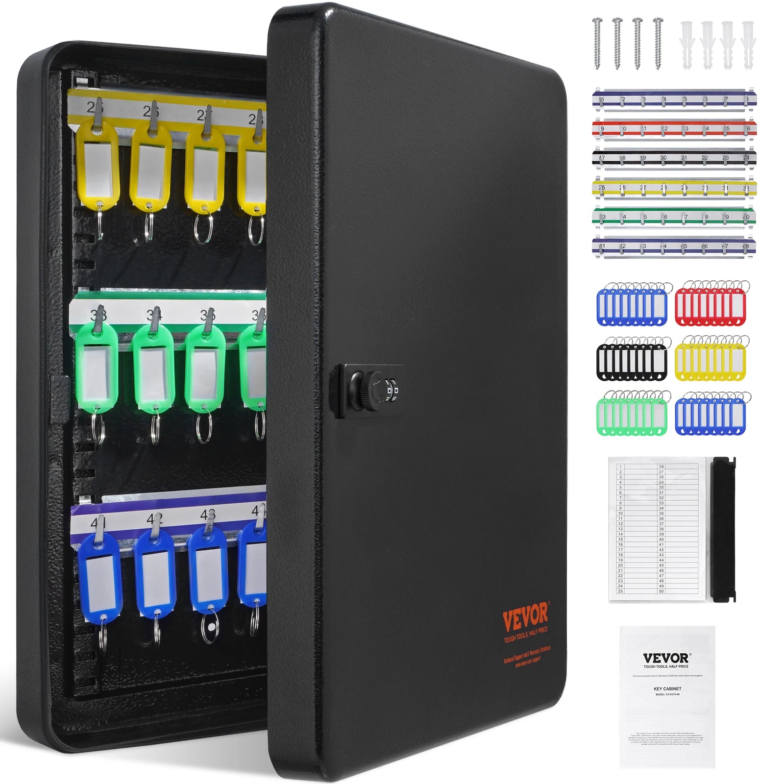 SucceBuy 48/100/200-Key Cabinet Key Lock Box W/ Adjustable Racks ...