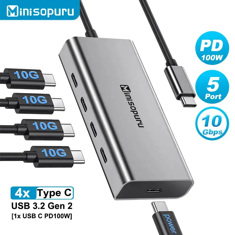 Minisopuru HUB USB C Hub 10Gbps Hub USB Type C to USB 3.2 PD 100W ...