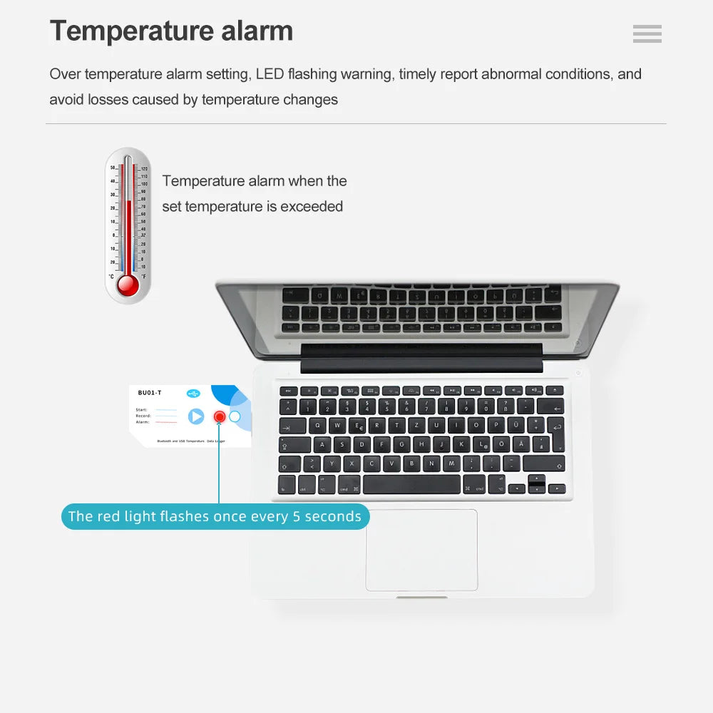 Bluetooth Usb Temperature Data Logger 30℃~70℃ Temp Recorder 32000 Points Capacity Datalogger