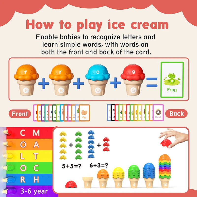 Ice Cream Sorting Montessori Didactic Toys Baby Learning Number Letter ...