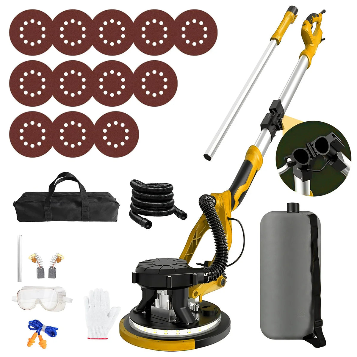 1250W Electric Drywall Sander Wall Grinding Machine Putty Dustless Self ...