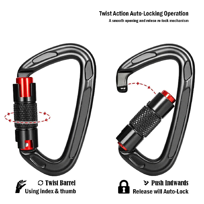 24KN Auto Lock Climbing Carabiner D Shape Outdoor Mountaineering Caving ...