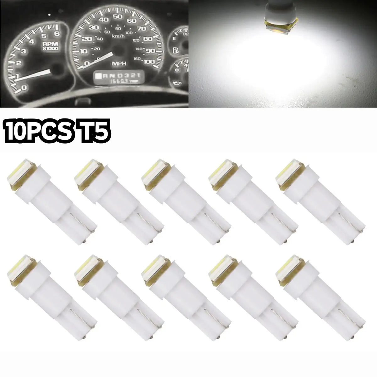 10Pcs T5 LED Bulbs Red White W3W W1.2W 70 73 74 Auto Dashboard Gauge Lamps Car Warning Indicator ...