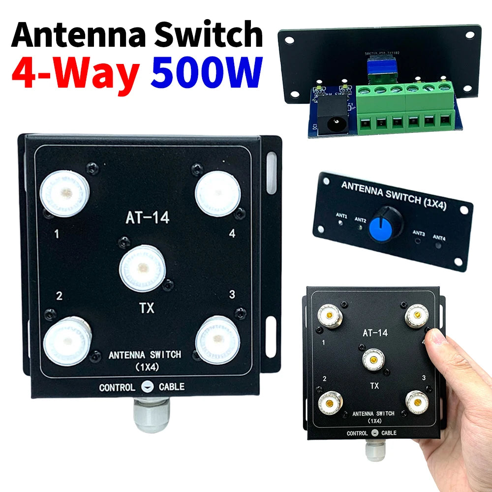 AT-14 4-Way Coax Remote Antenna Switch Antenna Signal Switch 500W PEP ...