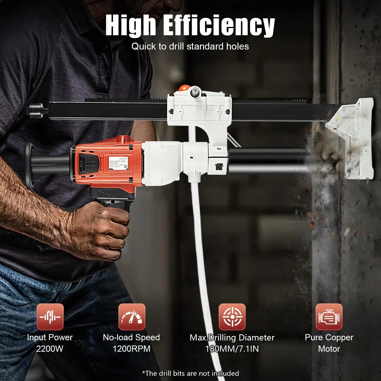2200W Κορώνα Σκυροδέματος 1200RPM Μηχανή Διαμαντοτρύπανου, Υγρή & Ξηρή ...