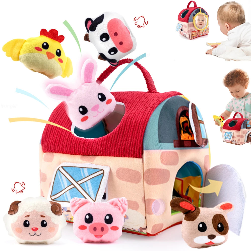 Plush Barn with Farm Animals Baby Toys Sensory Montessori Toy Portable ...