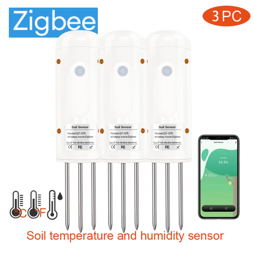 1/2/3 PCS Smart Soil Sensor Zigbee Soil Temperature and Humidity Detector Wireless Soil Analyzer ...