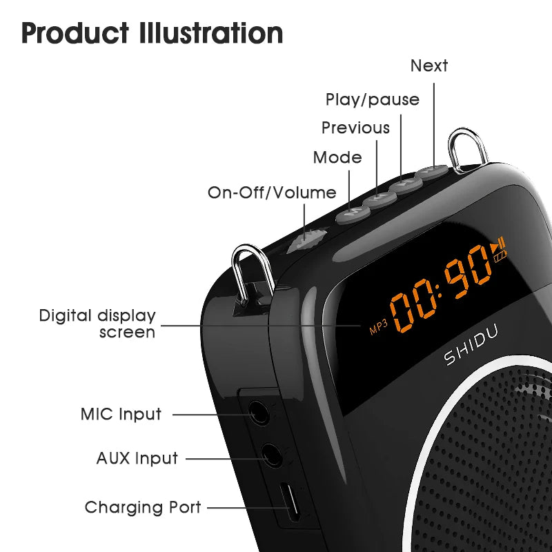 SHIDU Portable Bluetooth Voice Amplifier for Teachers Professors Megaphone Wired Microphone AUX ...