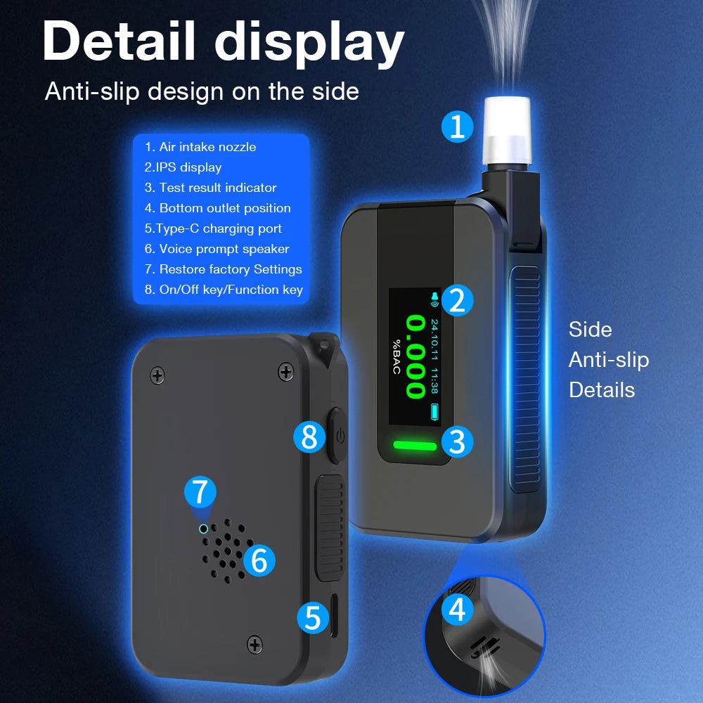 Electrochemical Alcohol Tester Rechargeable Digital Breathalyzer ...