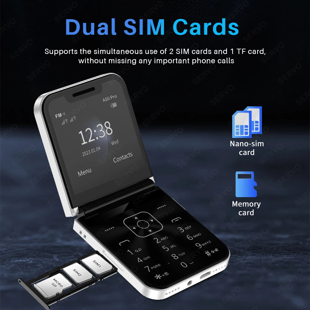 SERVO A50 Pro Flip Phone Dual SIM Card GSM Electric Torch Automatic ...