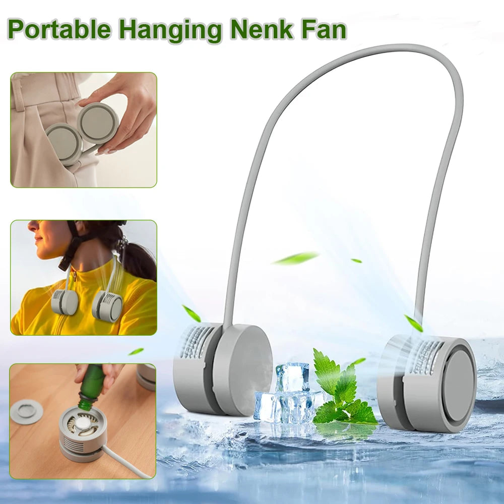 Mini Hanging Neck Fan Portable Fans USB Rechargeable Neck Fan 3 Speed ...