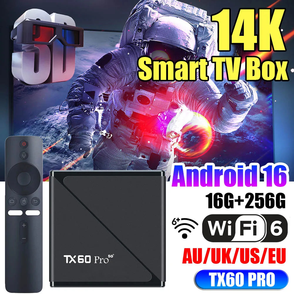 Smart TV Box TX60 PRO Android 16 TV Box 14K 2.4G 5G Dual WiFi 6 Set-top Box Video Media Player ...
