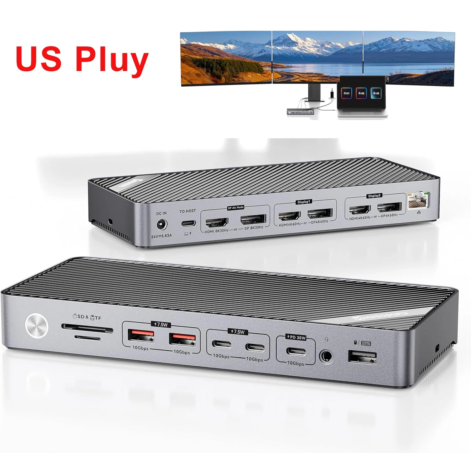 Minisopuru DisplayLink Docking Station with 140W Charger 8K/4K HDMI USB ...