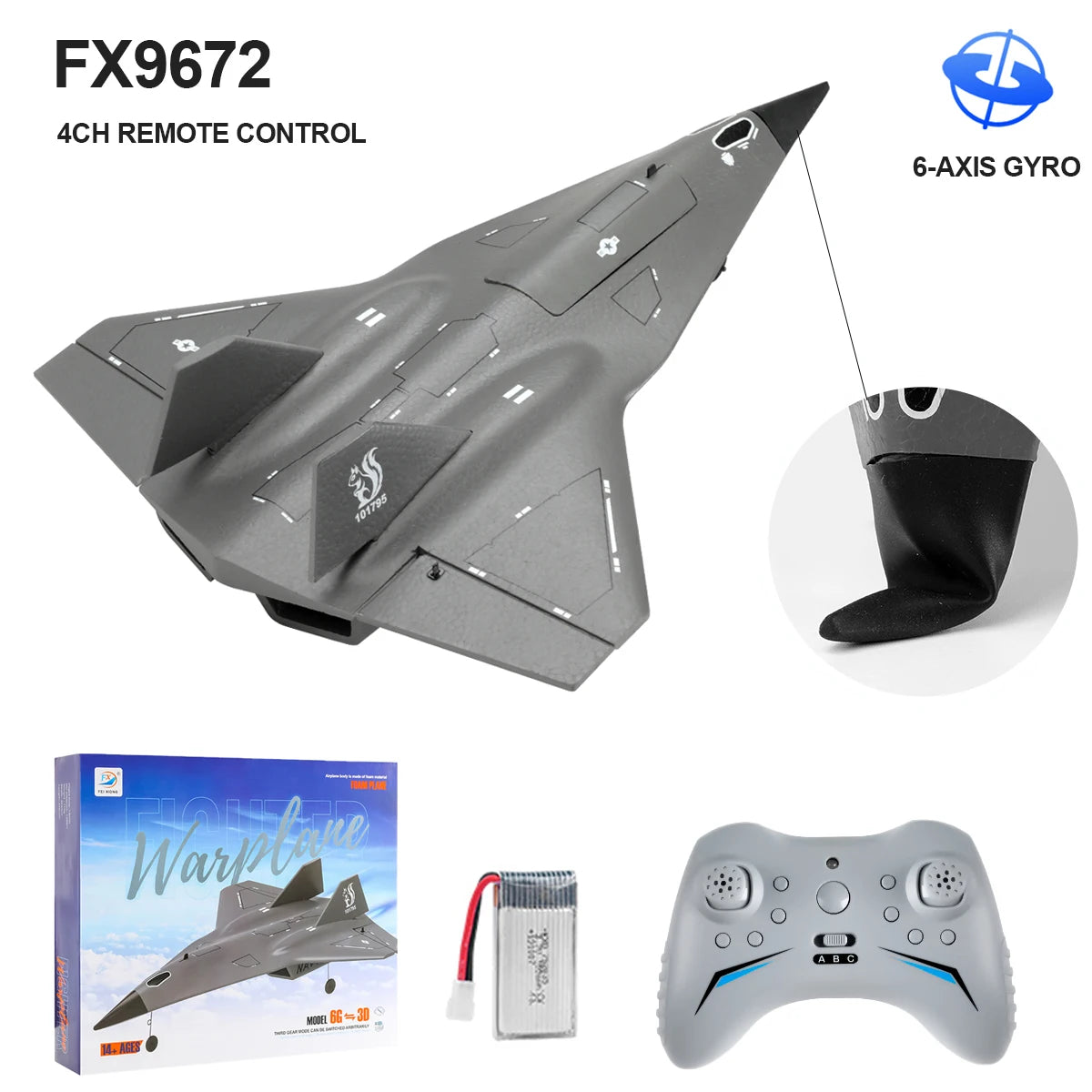 FX9672 RC Jet Airplane 4CH 6-axis Gyro 2.4G Wireless Remote Control ...