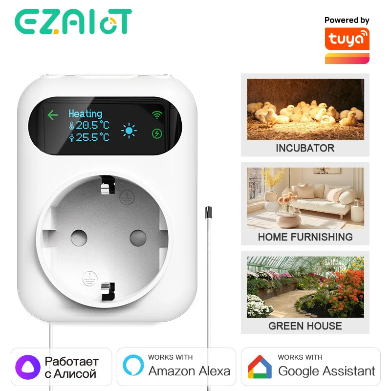 Smart Socket Thermostat Tuya WiFi Heating Cooling Temperature Timer Switch Plug Fan Remote ...