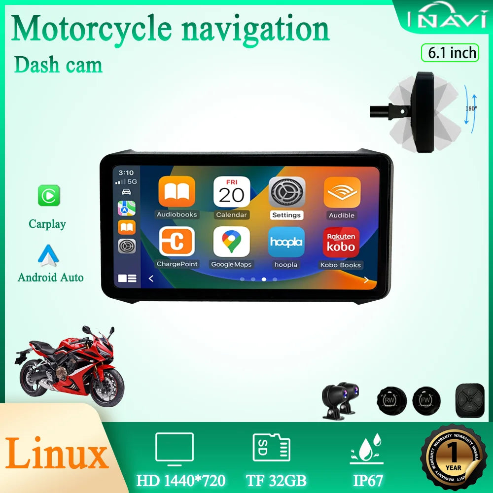 INAVI 6.1 Calowy Wodoodporny Wyświetlacz LCD dla Linux Motocykla ...