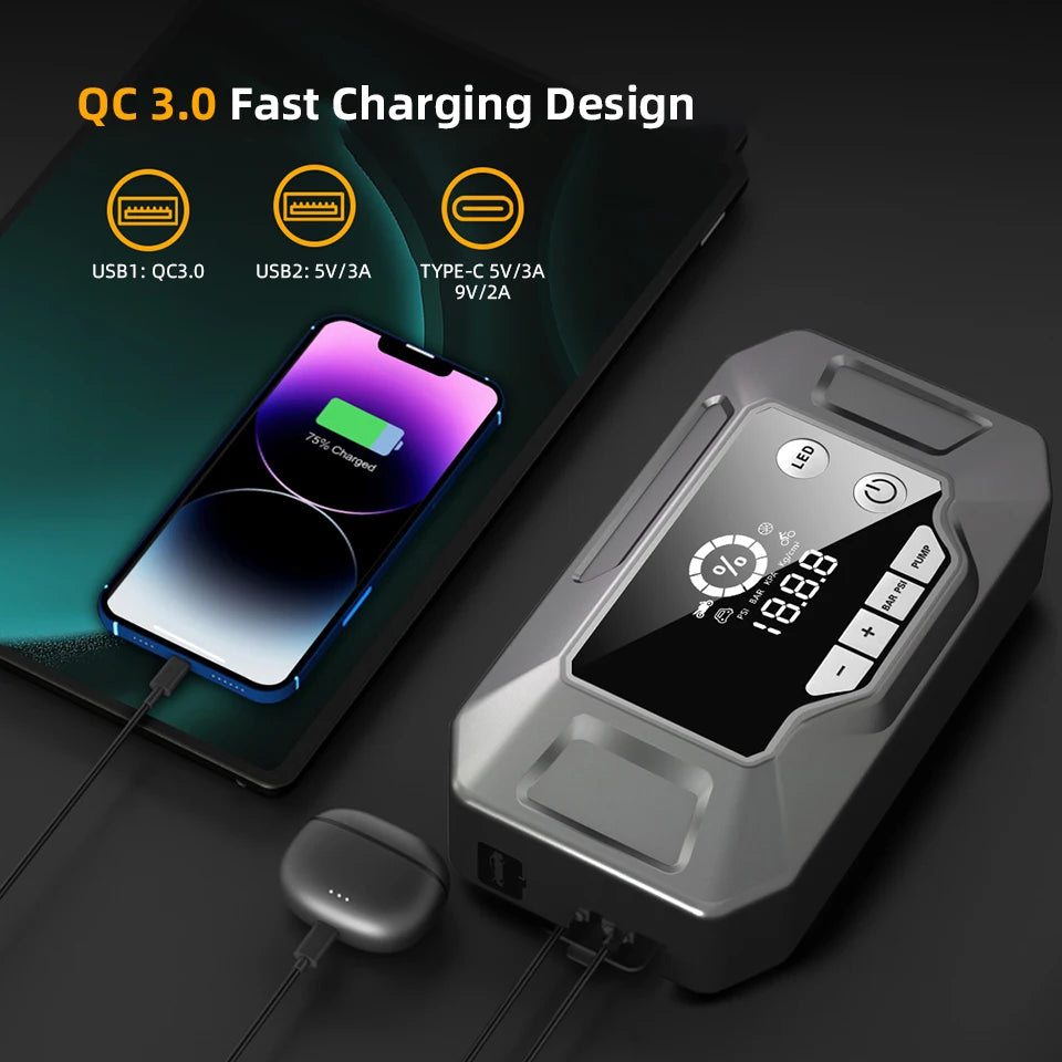 Pompa d'aria per auto senza fili portatile 150 PSI | E-ACE ...