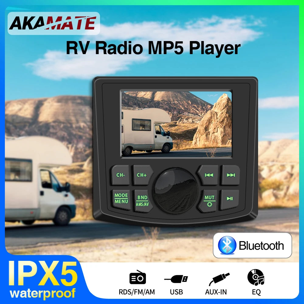 MP5 Radio For RV Stereo Bluetooth RDS Receiver FM AM EQ Waterproof IPX5 ...