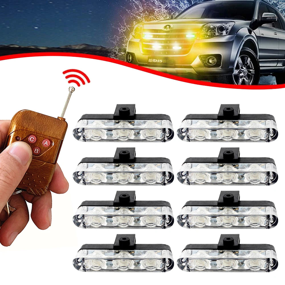 3LED Car Grid Strobe Light Wireless Remote Police Emergency Flashing ...