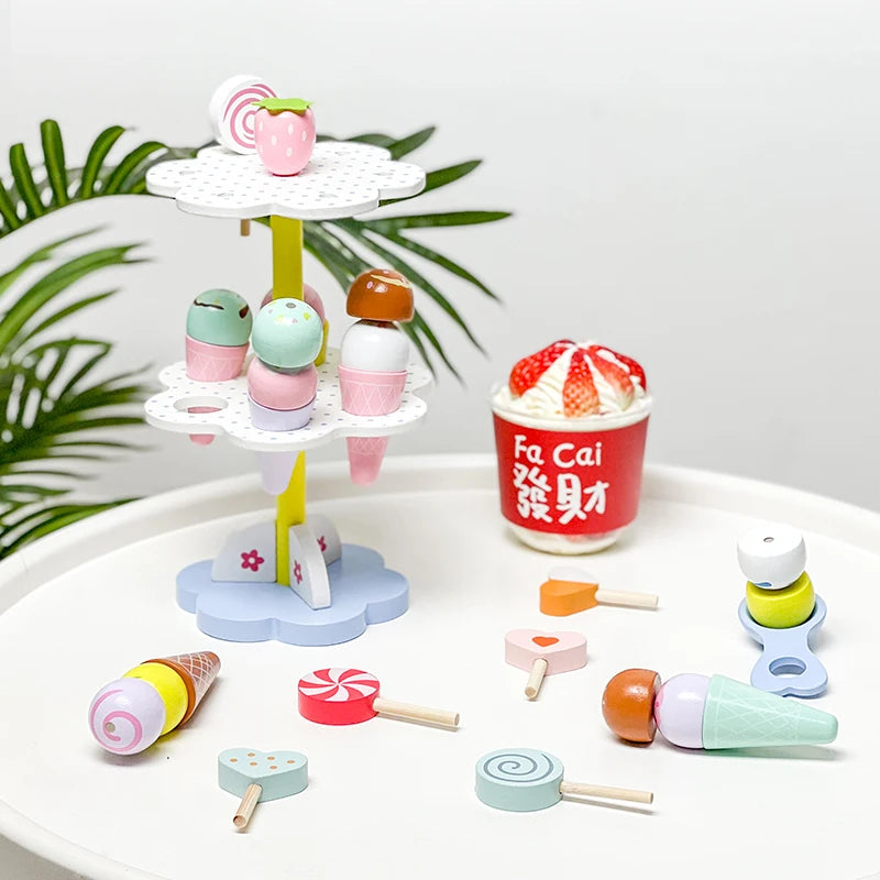 Wooden Simulation Ice Cream Rack, Sweet Cone, Family Early Childhood ...