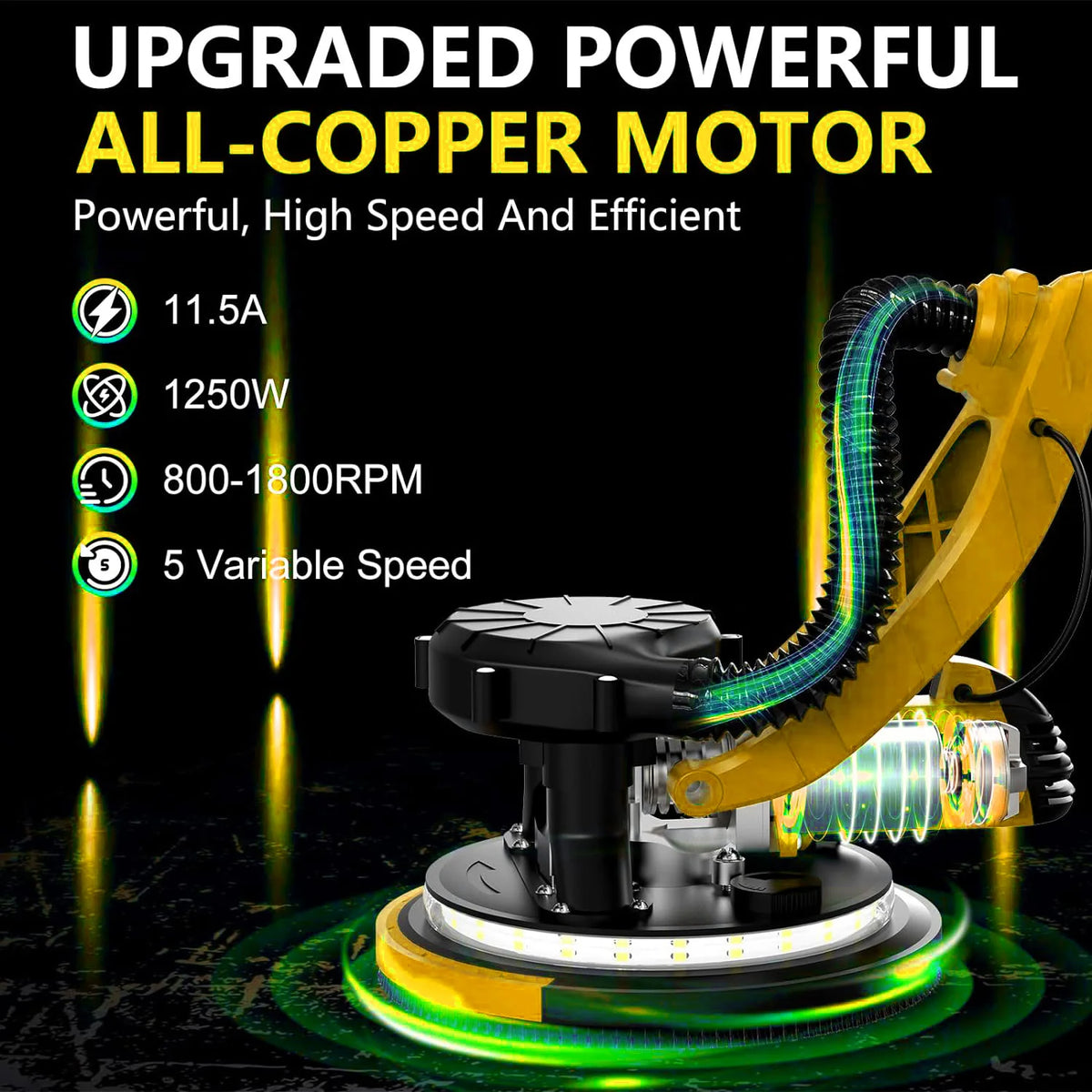 1250W Electric Drywall Sander Wall Grinding Machine Putty Dustless Self ...