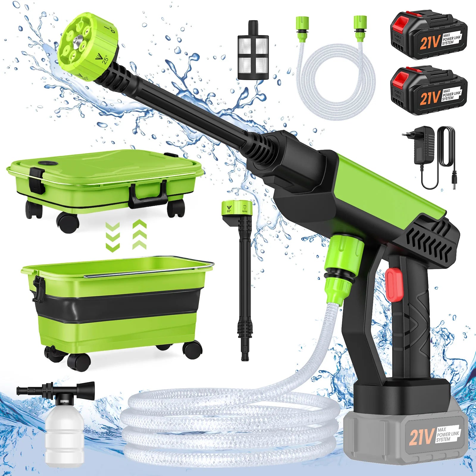 6 in 1 Cordless High Pressure Washer, 30 Bar Water Jet Gun, Electric ...