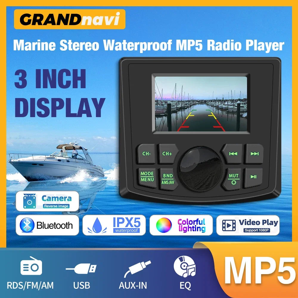 Premium Waterproof Marine MP5 Radio Player with Bluetooth & FM/AM RDS ...