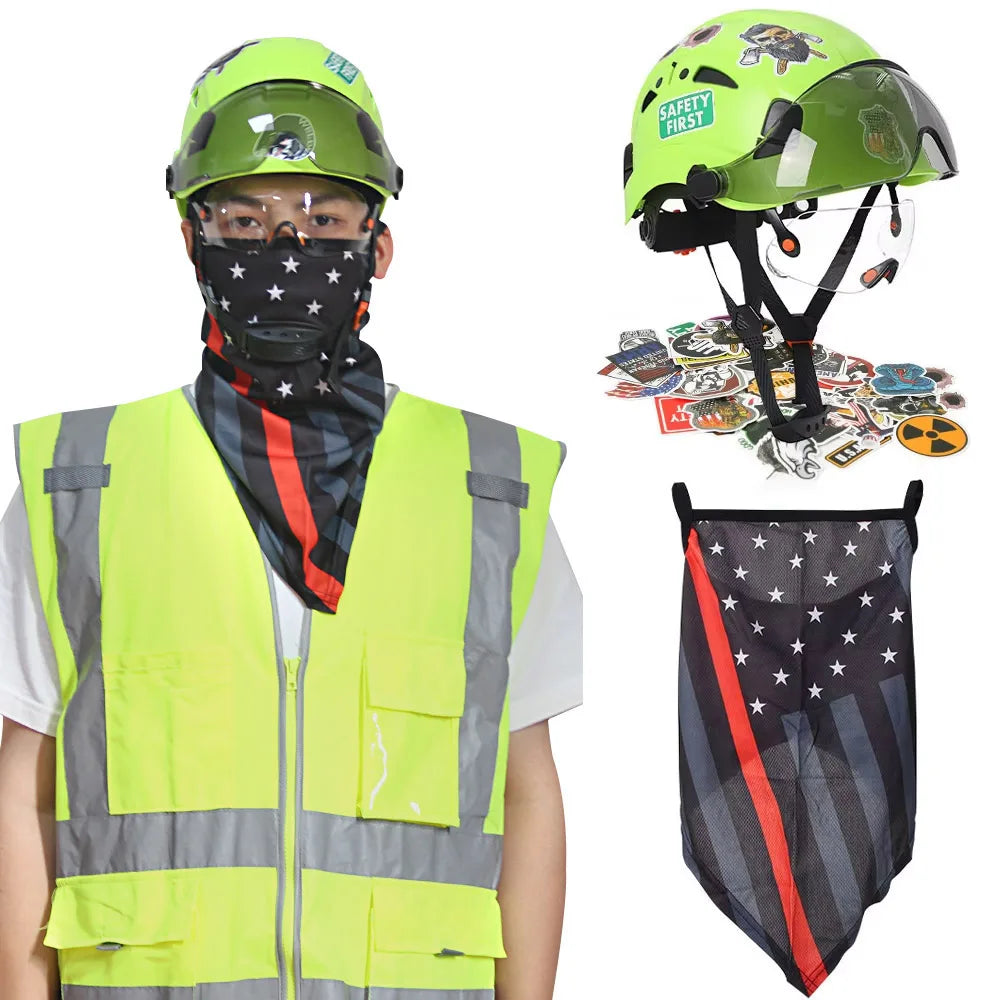 CE Construction Safety Cap W/ Built-in Goggles Visor Triangle Face ...