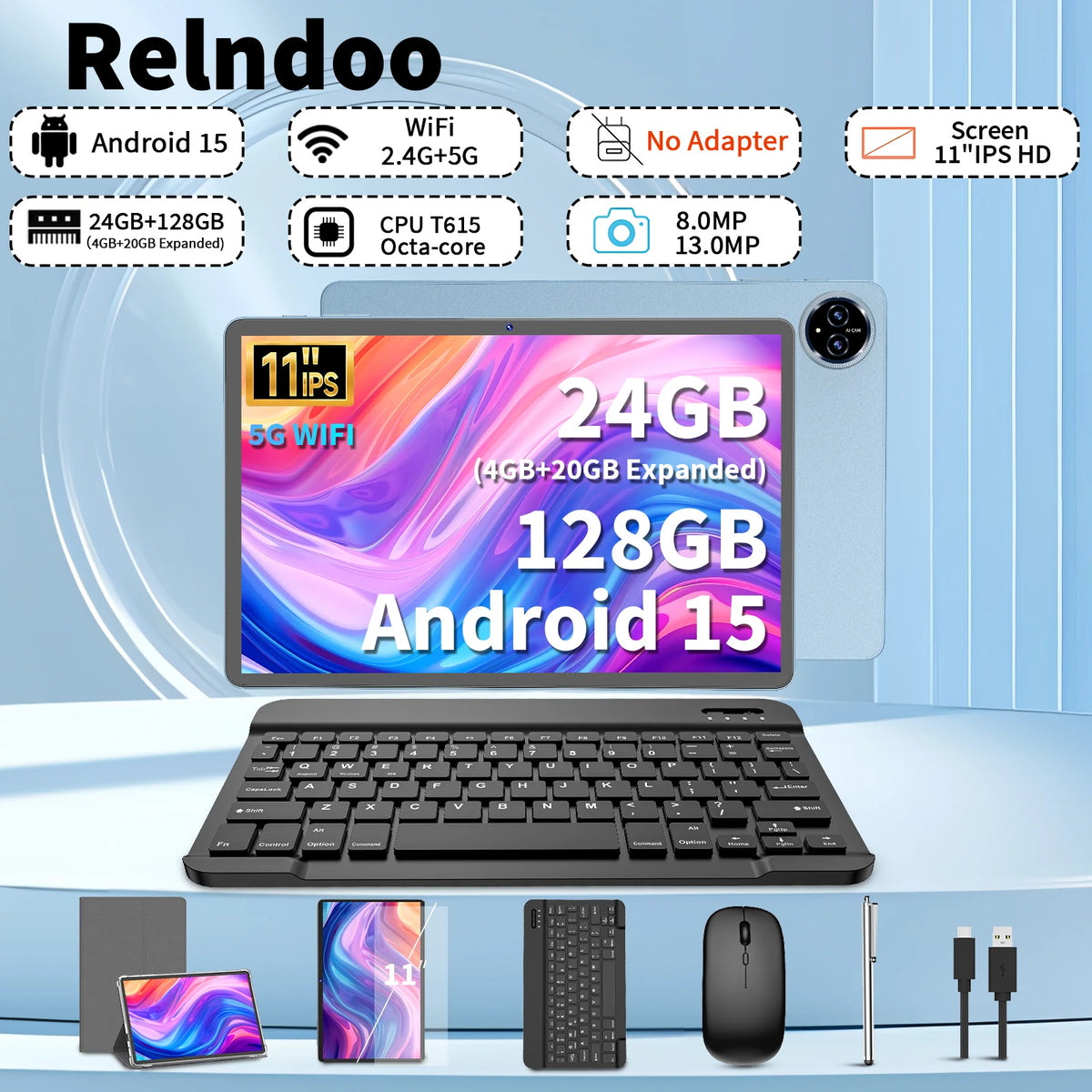 2025 Relndoo 11 Pollici Android 15 Tablet, 24GB(4+20 Espanso) RAM+128GB ...