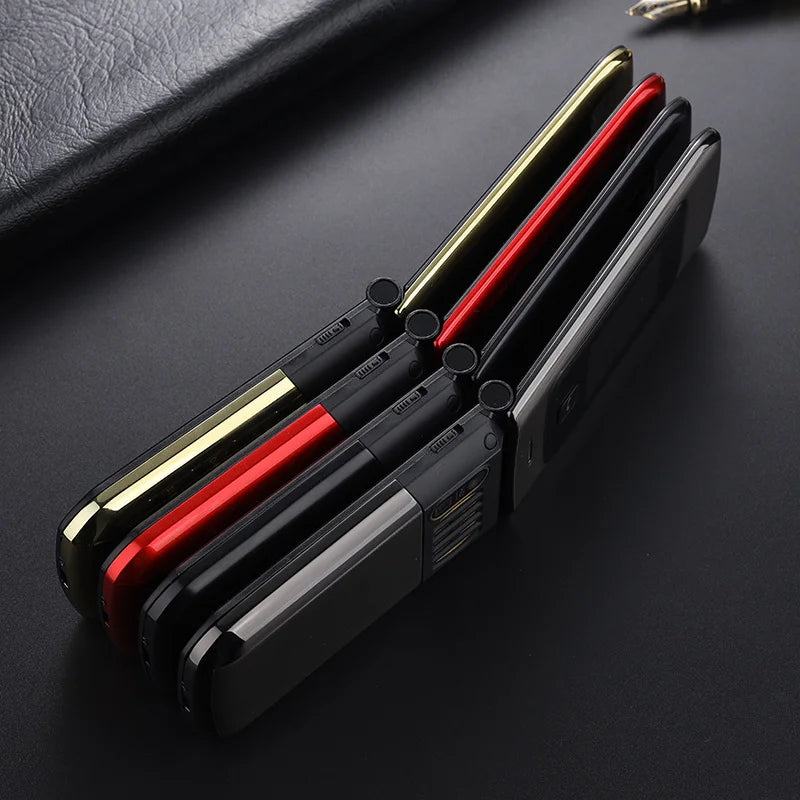 Unlocked 2G Dual Screen Flip Senior Mobile Phone Push Button SOS Call ...