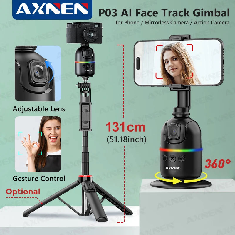 AI Face Tracking Gimbal – 360 Degree Auto Rotate Stabilization ...