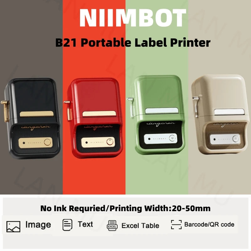 NIIMBOT B21 Label Printer Portable Wir-eless Bluetooth Thermal Label ...