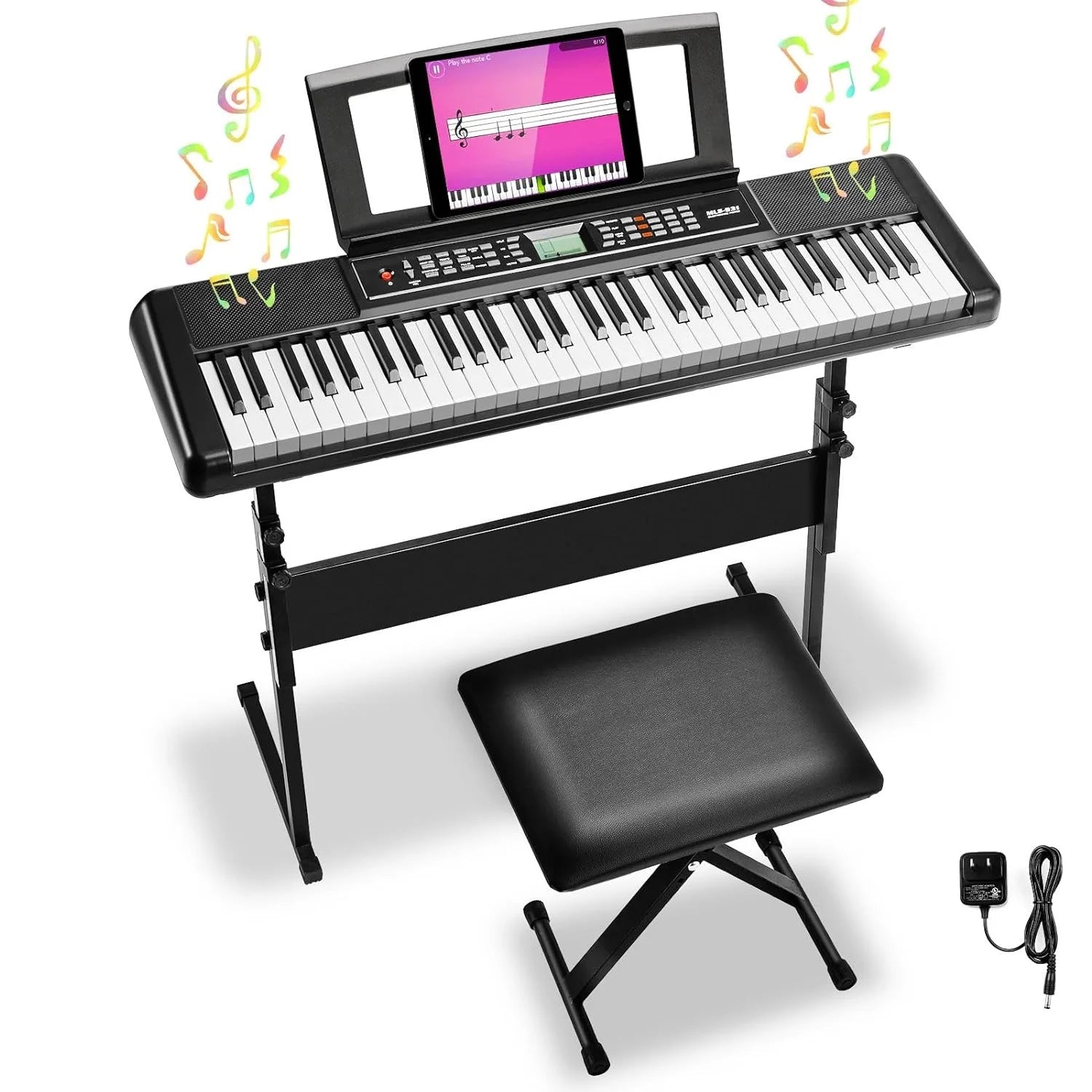 Pian Digital cu 61 Taste, Suport pentru Pian, Scaun, Suport pentru ...