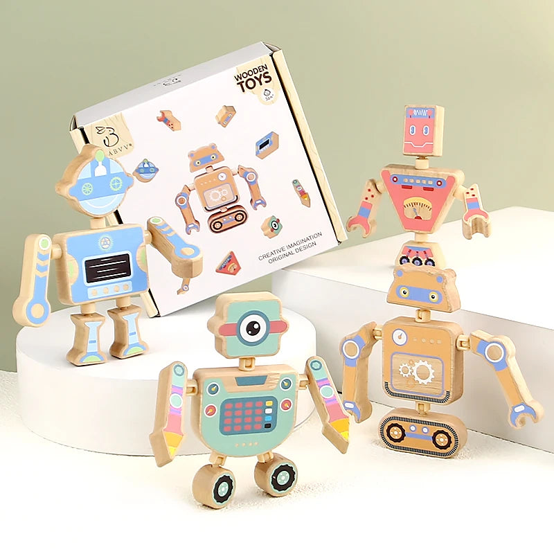 Wooden Large Particle Building Blocks Animal Dinosaur Robot Assembling ...