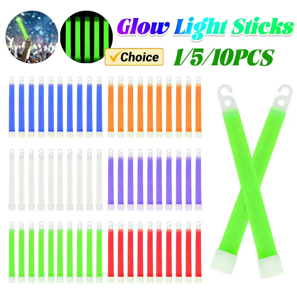 10pcs Camping Glow Sticks Waterproof 6 Inch Concert Party Light Stick ...