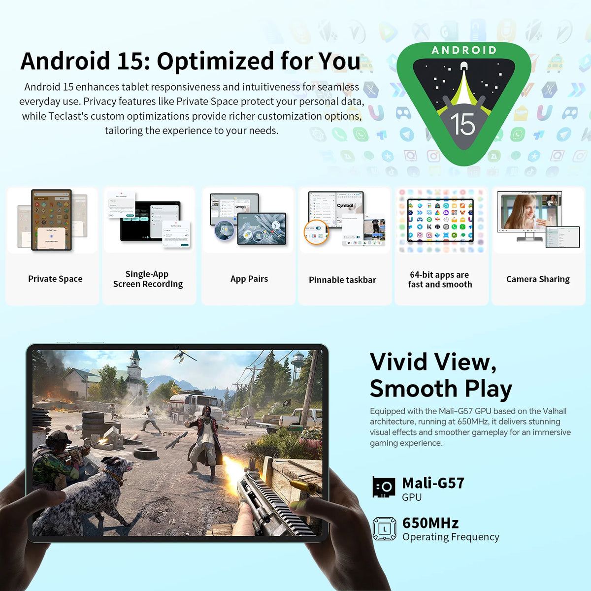 Teclast P50 2025 Tablet Android 15 Max 20GB(8+12GB) RAM 128GB ROM 11 ...