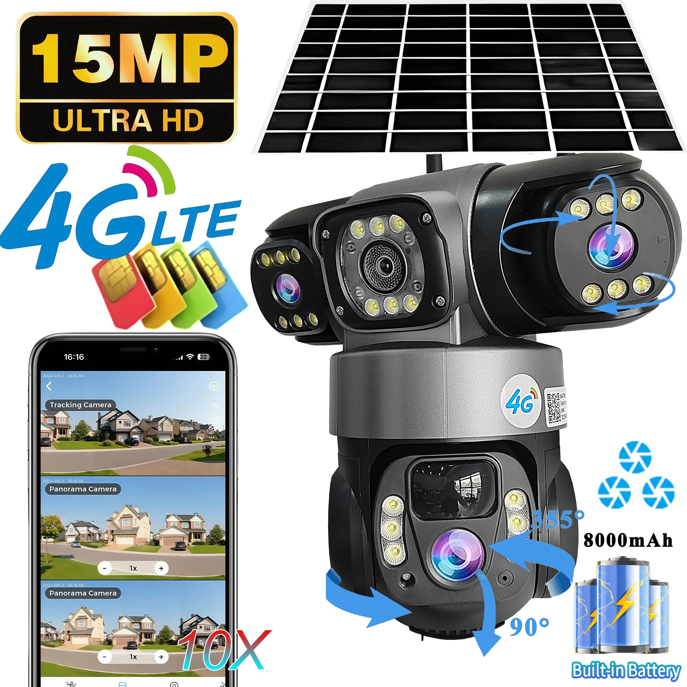 15MP HD V380 Pro IP66 Solar 4G Outdoor CCTV Camera with Night Vision ...