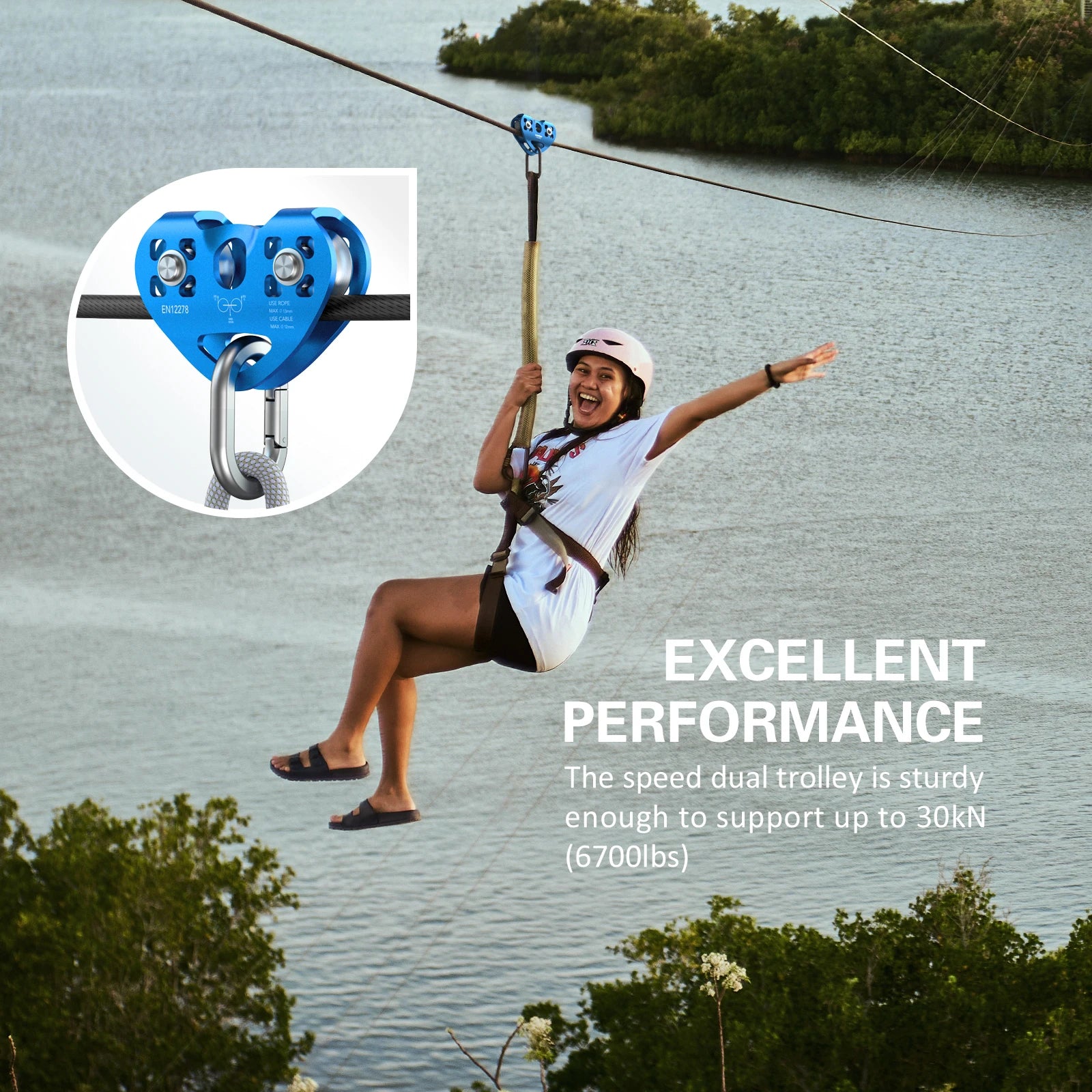 Cable Trolley Lixada 30kN Cable Trolley Pulley with Ball Bearing ...