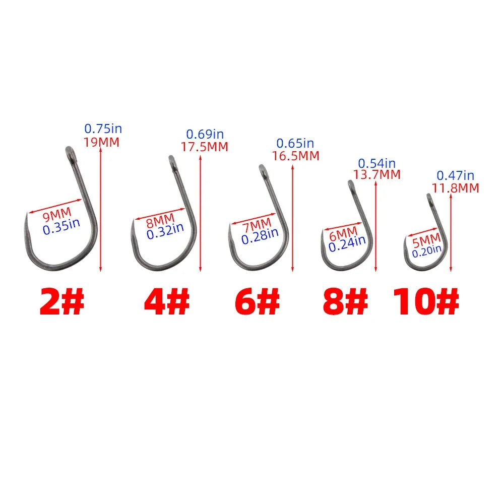 Hirisi 50pcs PTFE Coating High Carbon Stainless Steel Barbless Hooks 8002 Fishing Hook Fishing ...