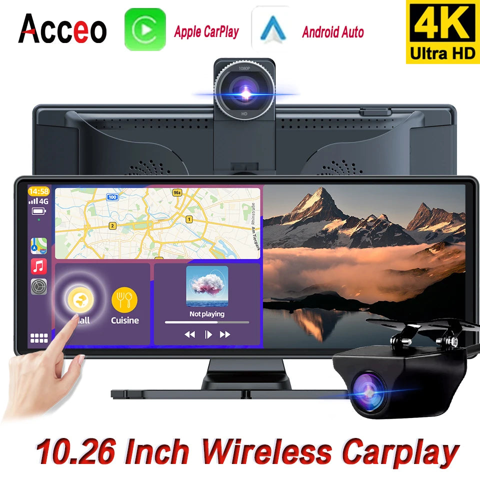 ACCEO 4K DashCam 10.26 Inch Android Auto & Carplay Infotainment System ...