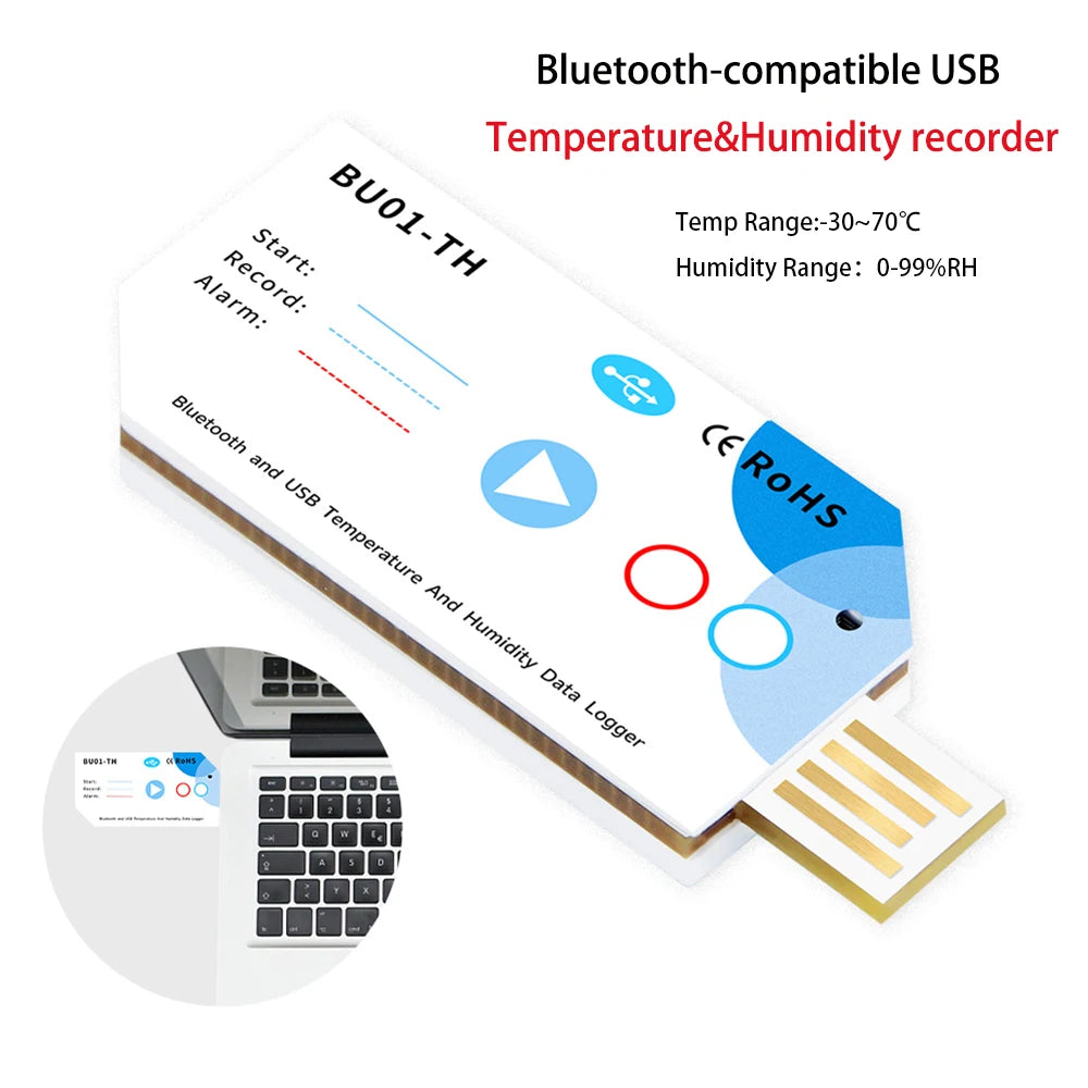 Bluetooth USB Temperature Data Logger -30℃~70℃ Temp Recorder 32000 ...